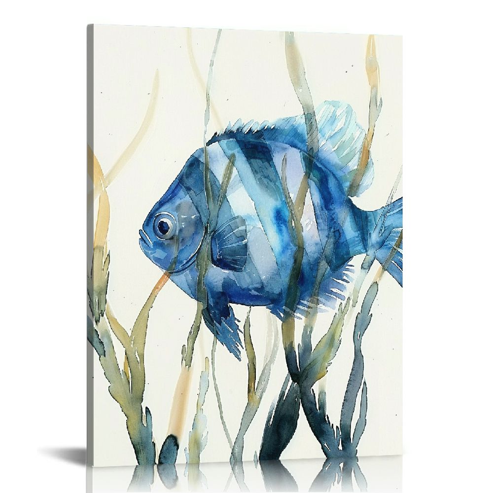 Jiayy Ocean Fish Wall Art Nautical Teal Fish Pictures Wall Decor Sea ...