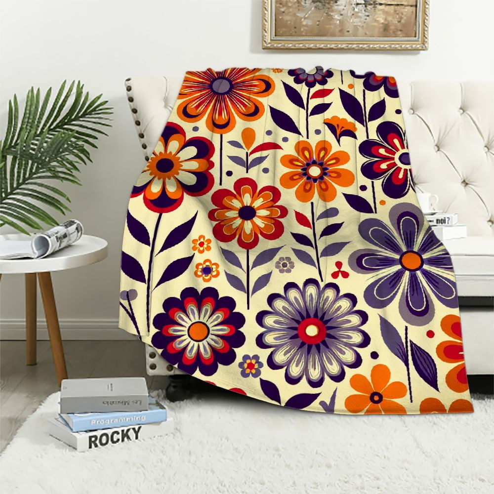 Jiayy Throw Blankets 70S Retro Flowers Bed Blankets Warm Lightweight ...