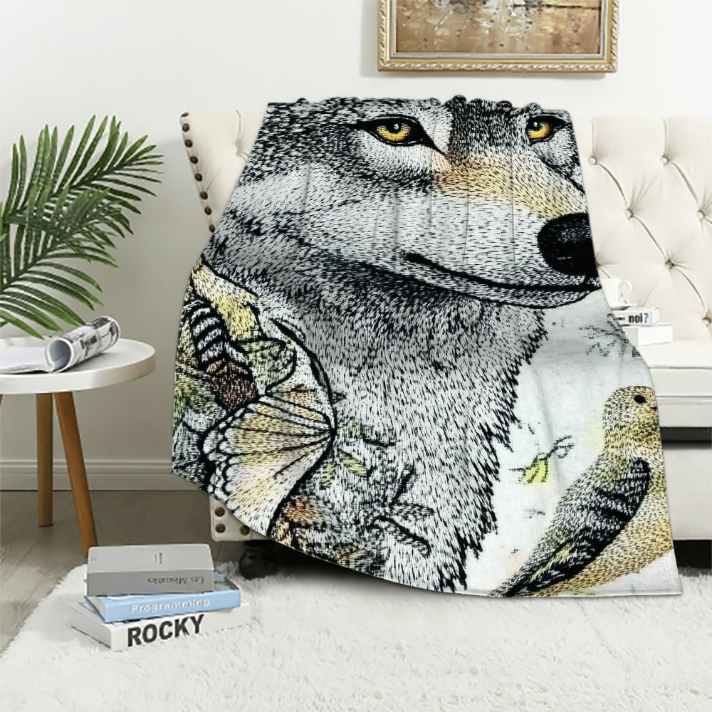 Jiayy Wolf Standing Blanket - Totem - Gift Throw Woven from Cotton ...