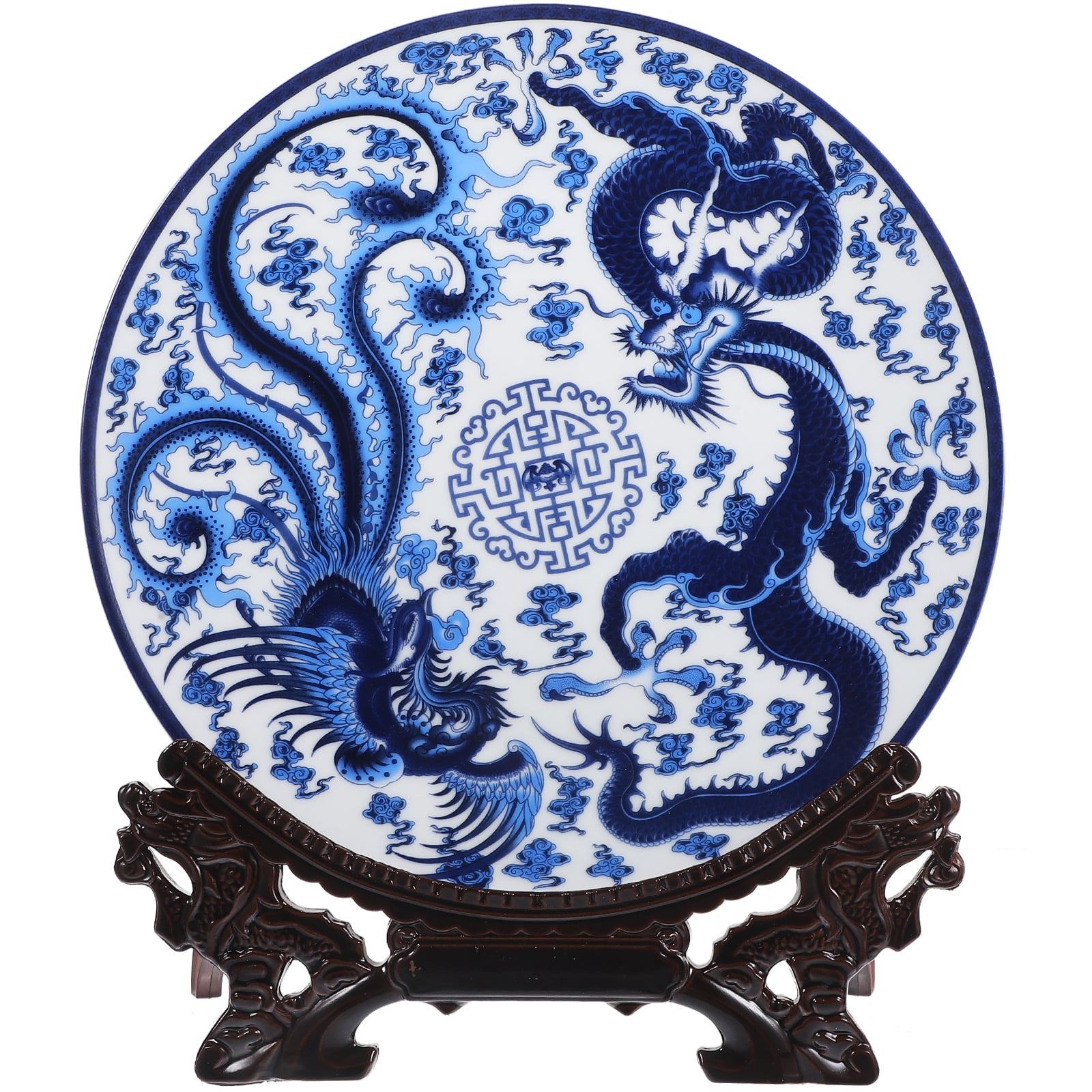 Jibi 1 Set Decorative Ceramic Display Plate With Stand Blue And White ...