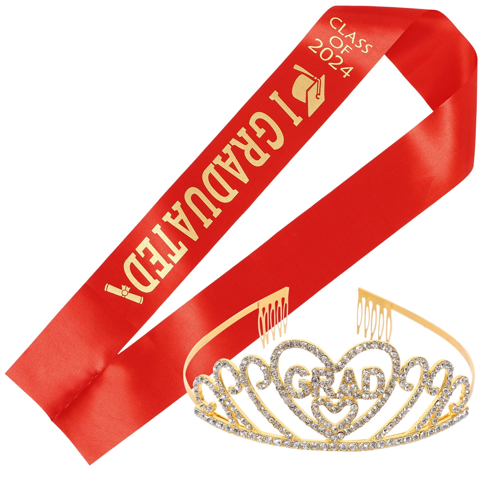 Jibingyi 1 Set Graduation Tiara Metal Crown Sash Graduation Party ...