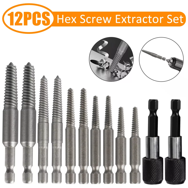 Jicanghai 12Pcs Damaged Bolt Extractor Set - 1/4 Inch Hex Shank Easy ...