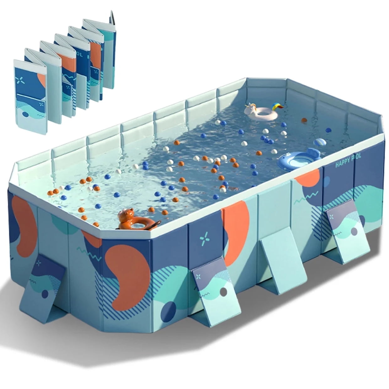 JieC 113"Foldable Swimming Pool for 1-6 People, Large Non-Inflatable ...