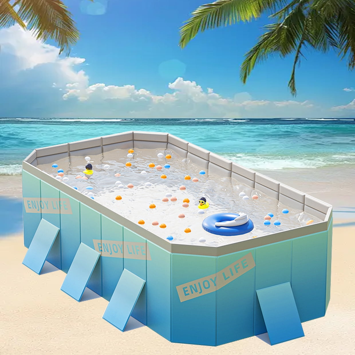 JieC 112" Foldable Swimming Pool for Home Use, Large Non-Inflatable ...
