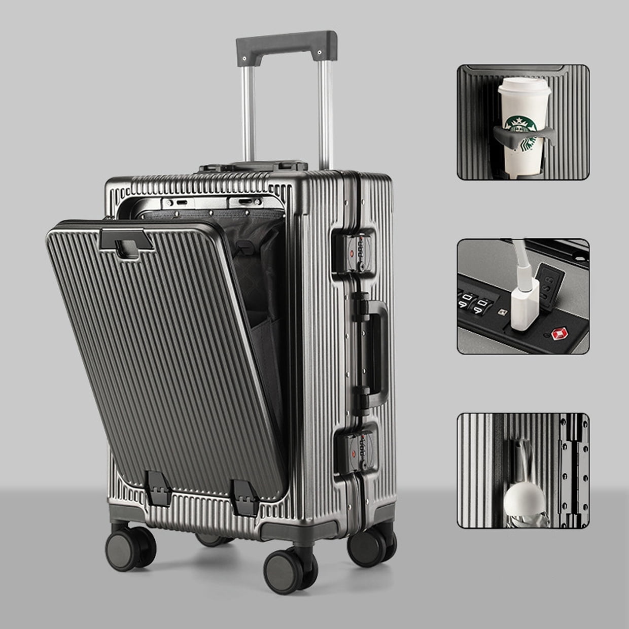 JieC 20in Aluminium Frame Hardside Spinner Wheel Luggage, Built-In TSA ...