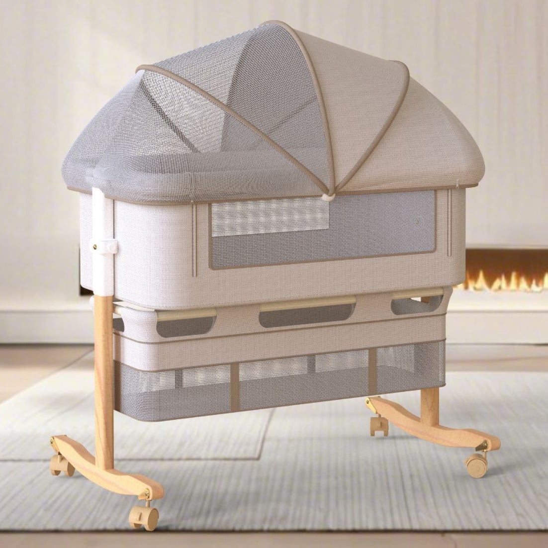 JieC 4-in-1 Baby Bassinet, Adjustable Height Infant Bedside Crib with ...