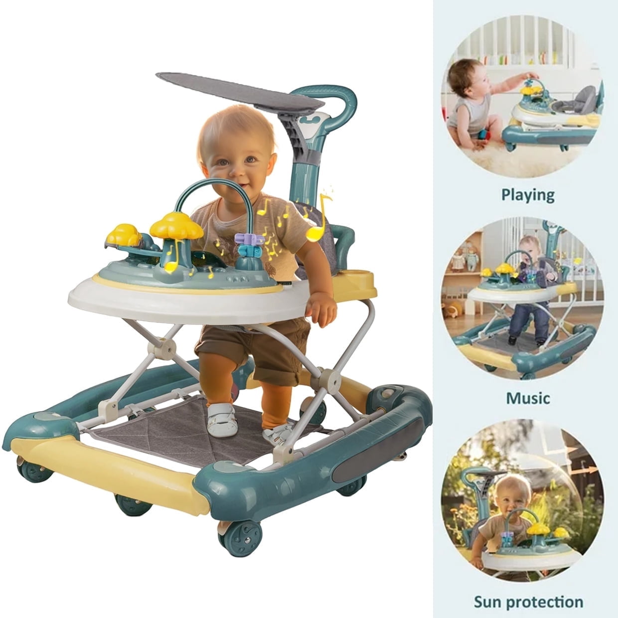 JieC 4 in 1 Baby Walker, Foldable Hand Push Walker, Height Adjustable ...