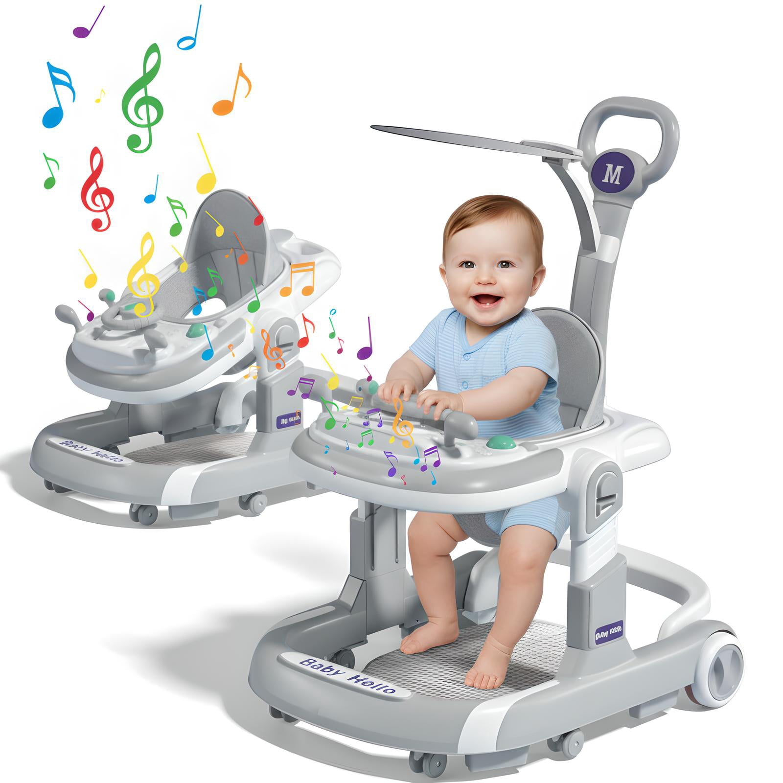 JieC 5 in 1 Baby Walker with Foot Pads/Handles, Adjustable Height Hand ...