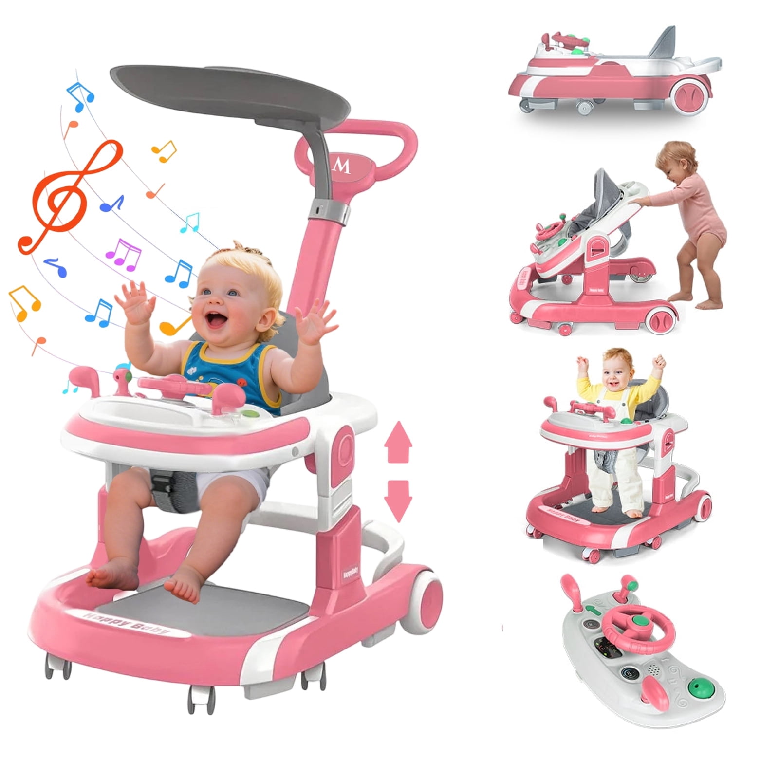JieC 5 in 1 Baby Walker with Foot Pads/Handles, Adjustable Height Hand ...