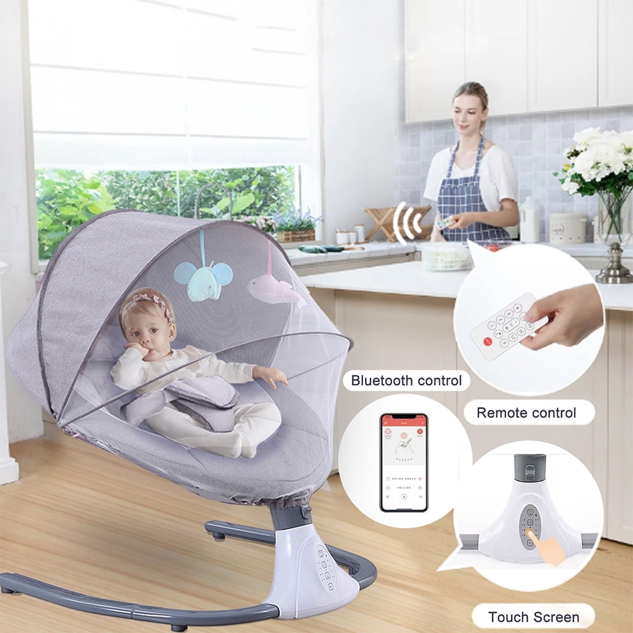 JieC Baby Swing for Infants, Electric Baby Rocker Bouncer with ...