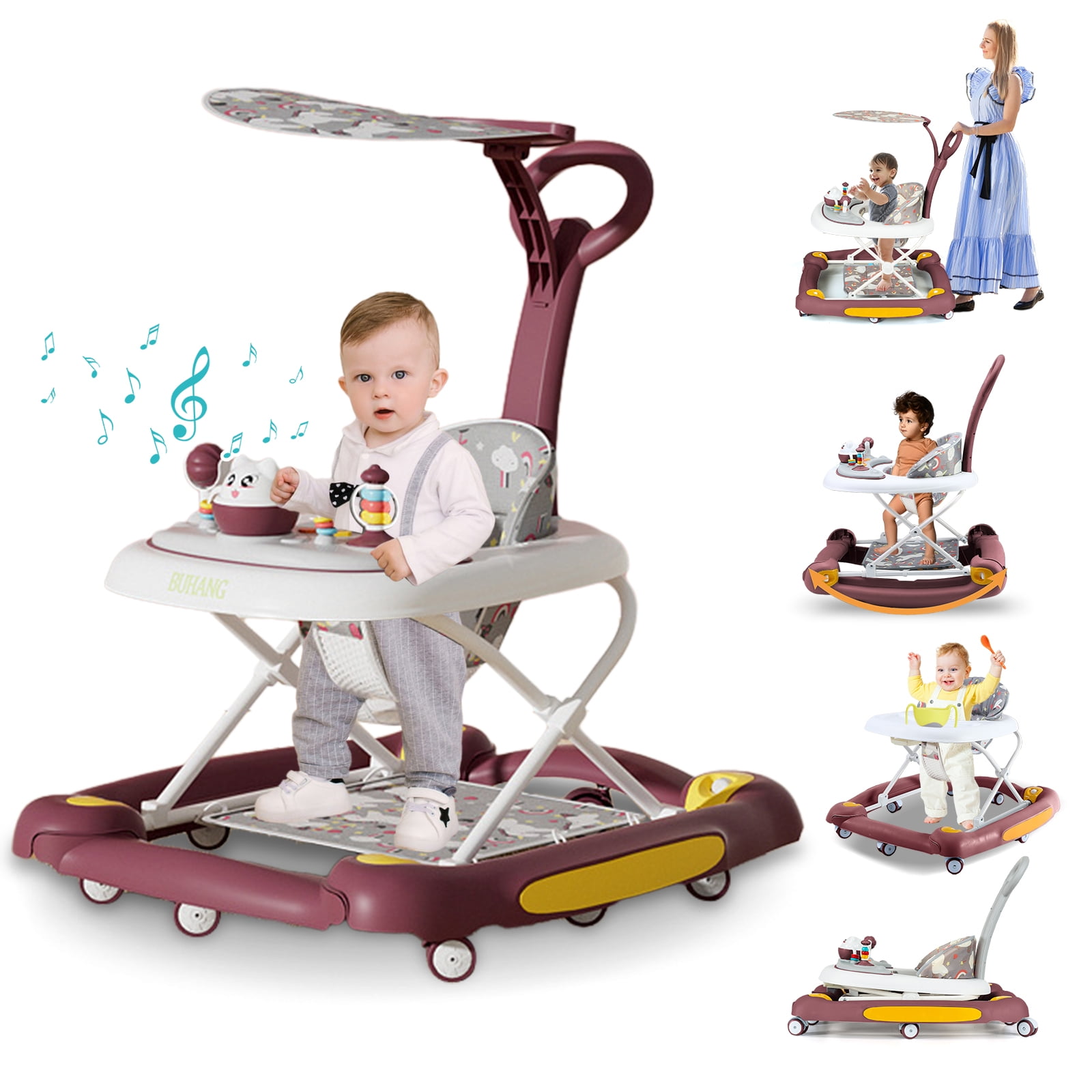 JieC 4 in 1 Baby Walker with Adjustable Height with Removable Awning ...