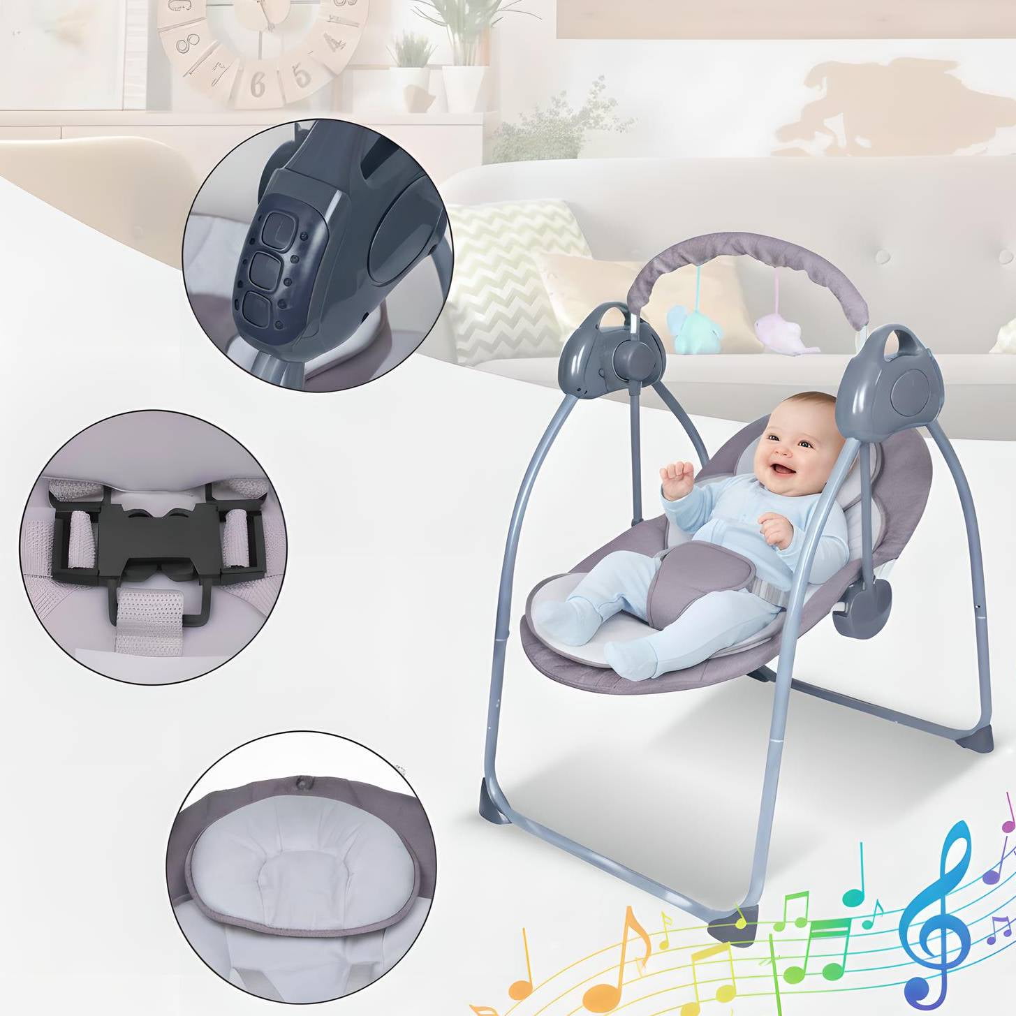 JieC Electric Baby Swing, Foldable Infant Bouncer Cradle with 5-Point ...