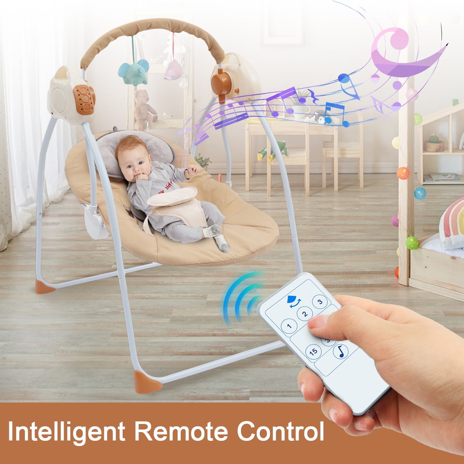 JieC Foldable Baby Swing with Toy, Unisex, Suitable for Newborns From 0 ...