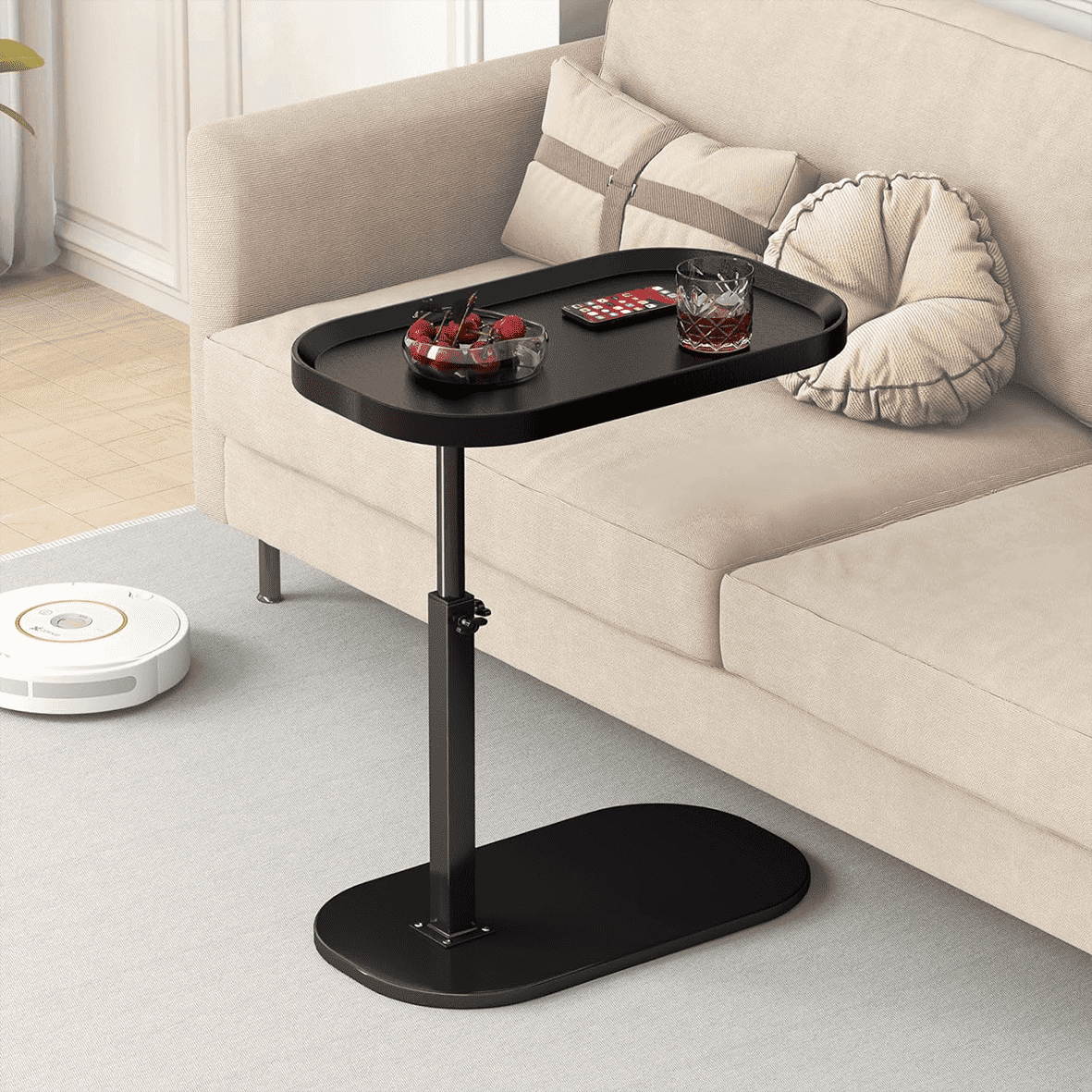 JieC Height-Adjustable C Shaped Side Table, 360° Swivelling Sofa Side ...