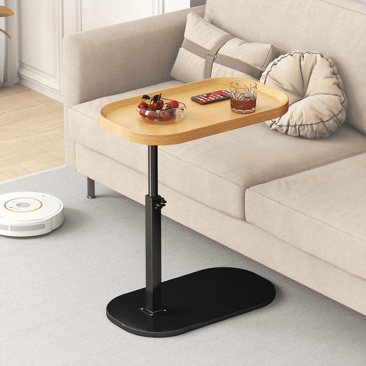 JieC Height-Adjustable C Shaped Side Table, 360° Swivelling Sofa Side ...
