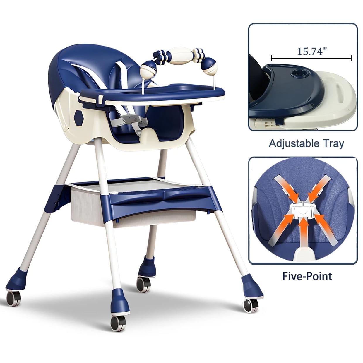 JieC Portable Baby High Chair for Infants & Toddlers with 5 Point ...