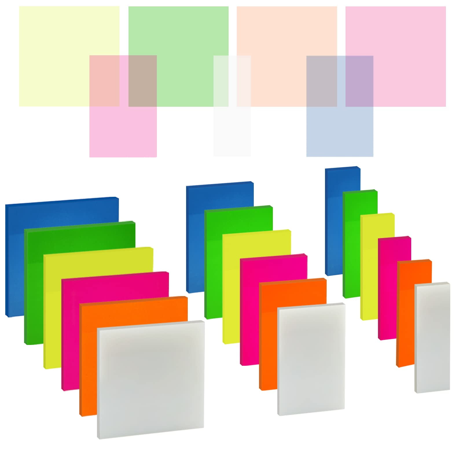 Jiemay 900 Sheets Transparent Sticky Notes pad, 18 Pads Colorful Clear ...