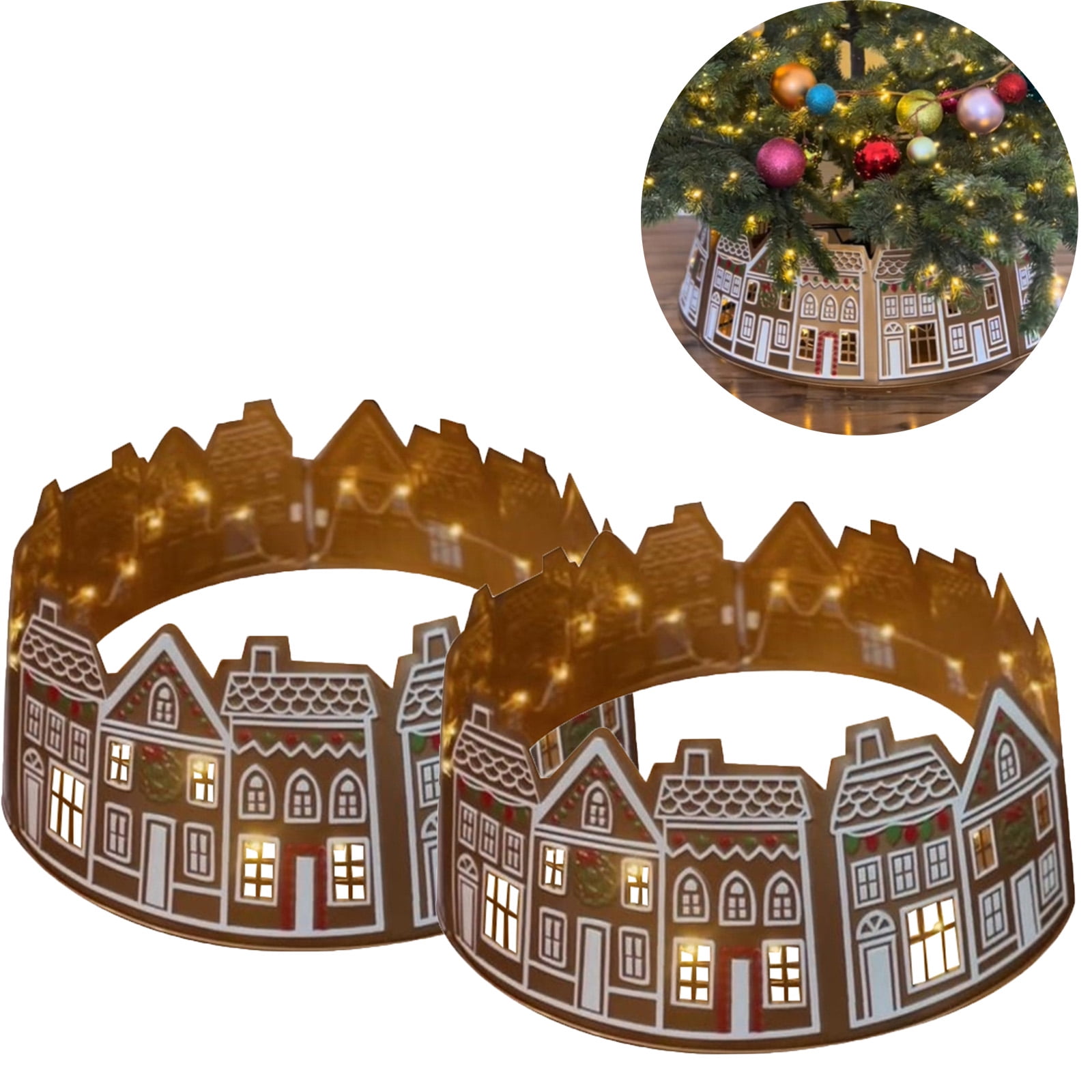 Jienlioq 2PC Gingerbread House Christmas Tree Collar LED Christmas Tree ...