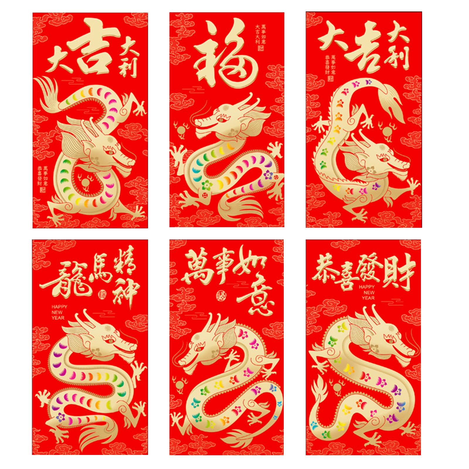 Jienlioq Decorations Summer 6pc Red Envelopes Chinese New Year Dragon ...
