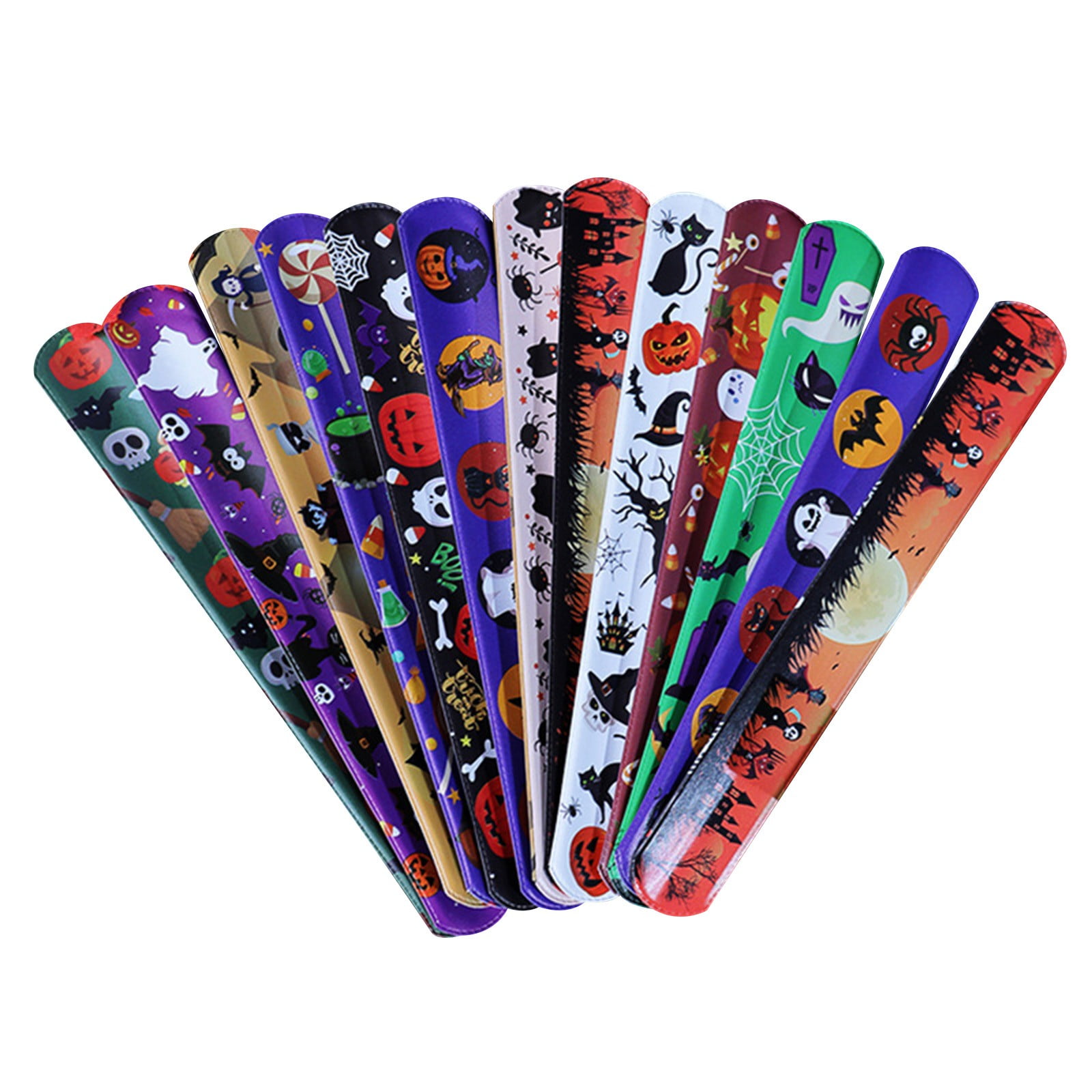 Jierger 100PCS Halloween Slap Bracelets 12 Halloween Designs Pumpkin ...