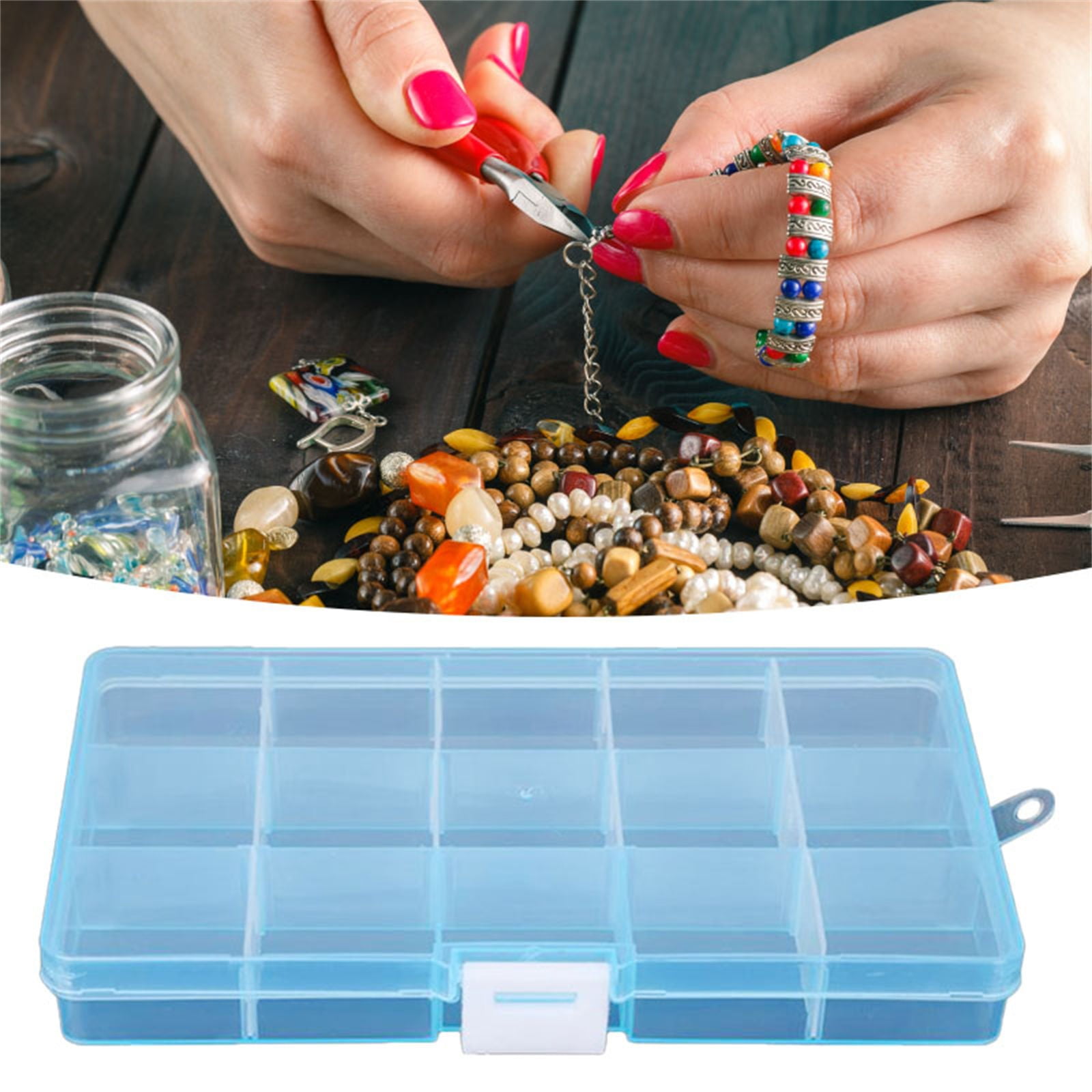 Jierger 15 Grids Plastic Bead Organizer Containers Storage, Adjustable ...