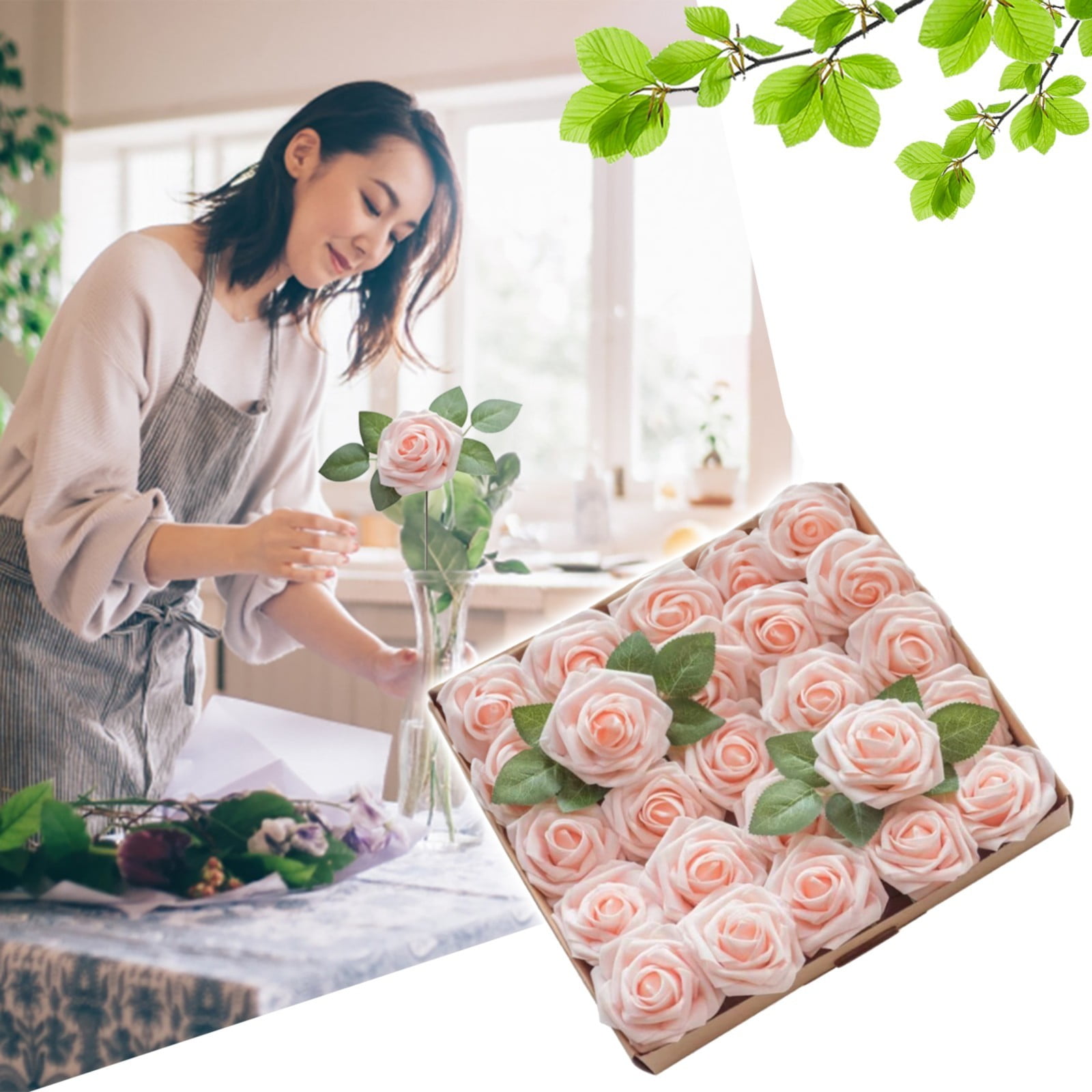 Jierger 25pcs Rose Artificial Flowers False Roses Wedding Bouquets Real ...