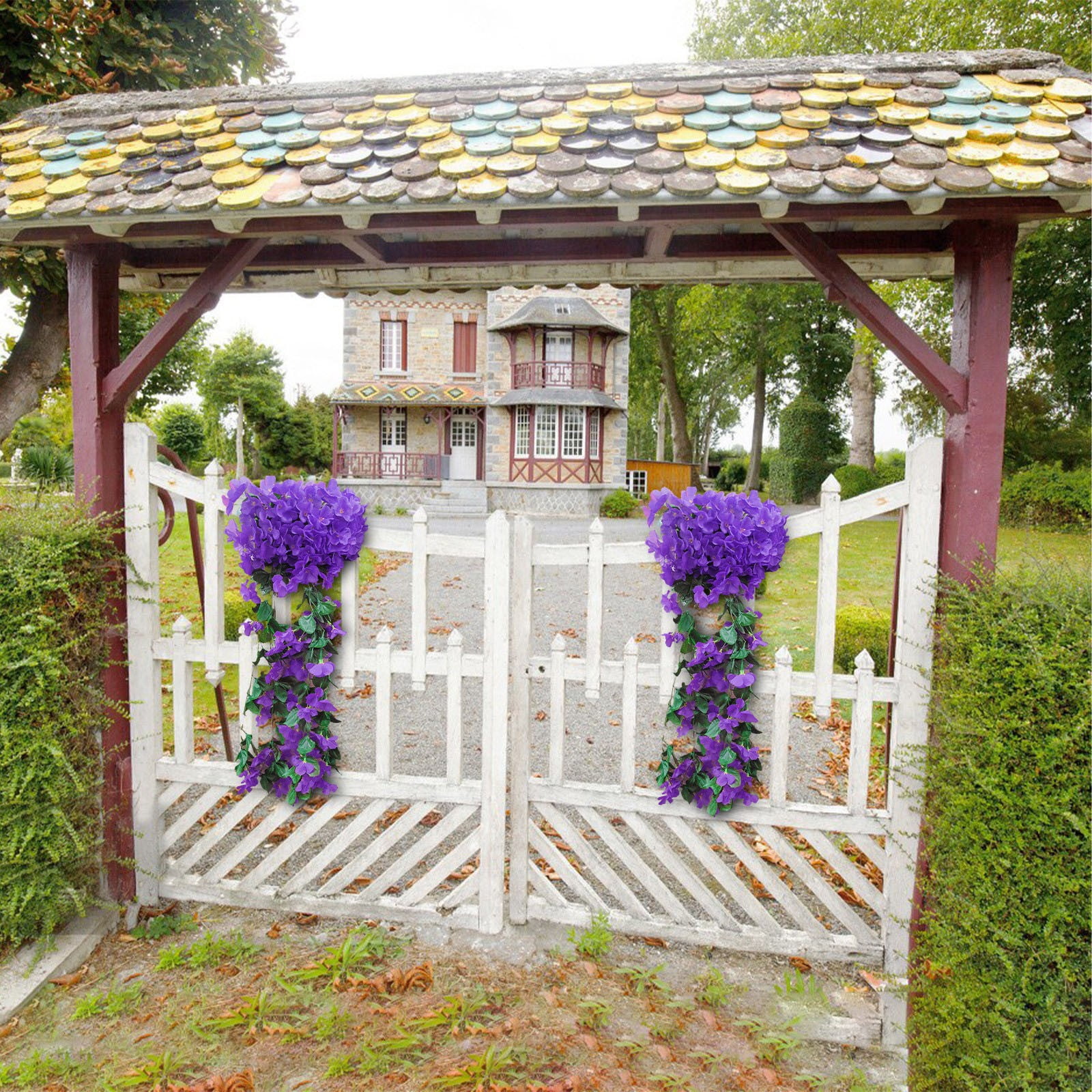 Jierger 33.46in Basket Violet Orchid Flowers Silk Hanging Wisteria ...