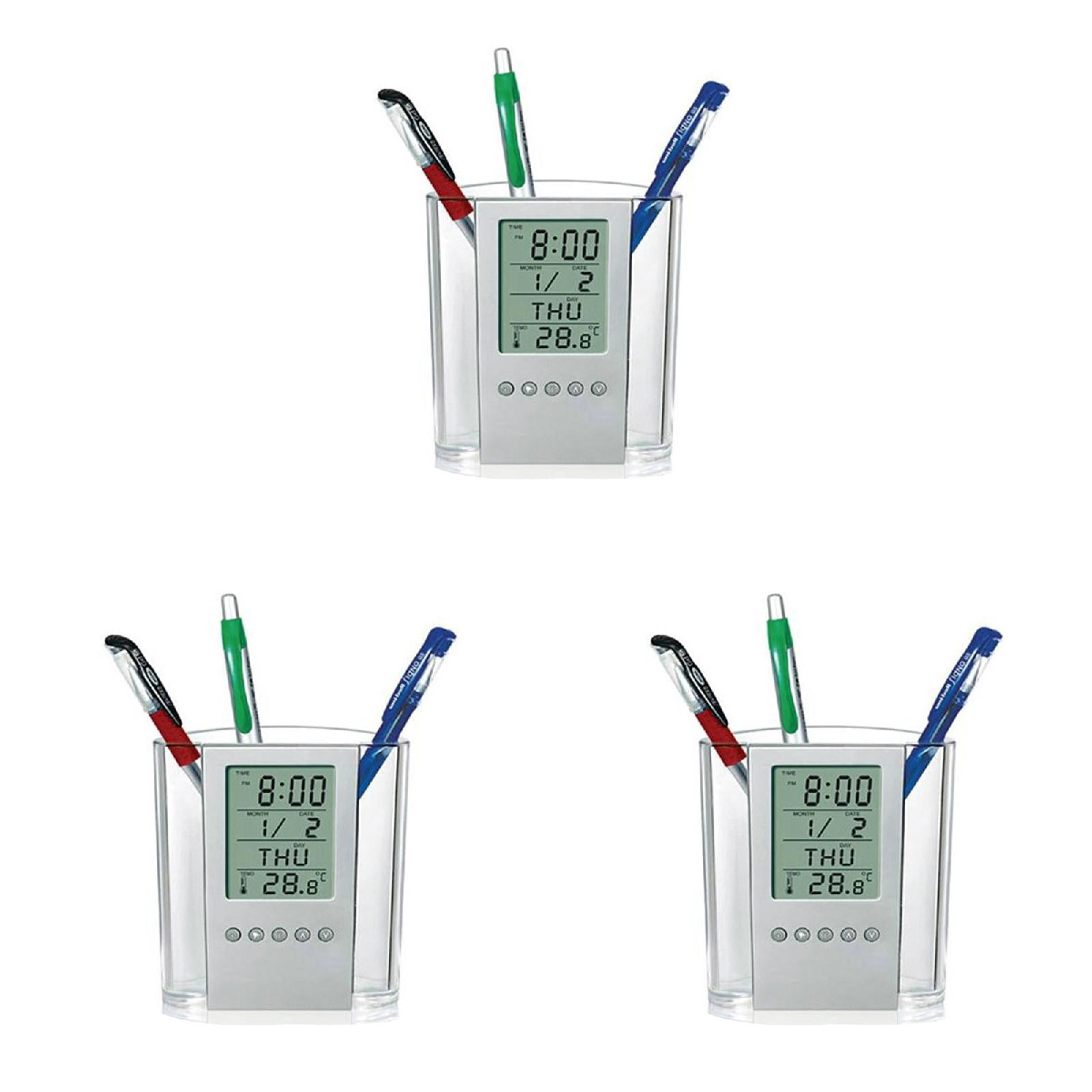 Jierger 3PCS Pen Holder, Pen Organizer for Desk with Digital Alarm ...