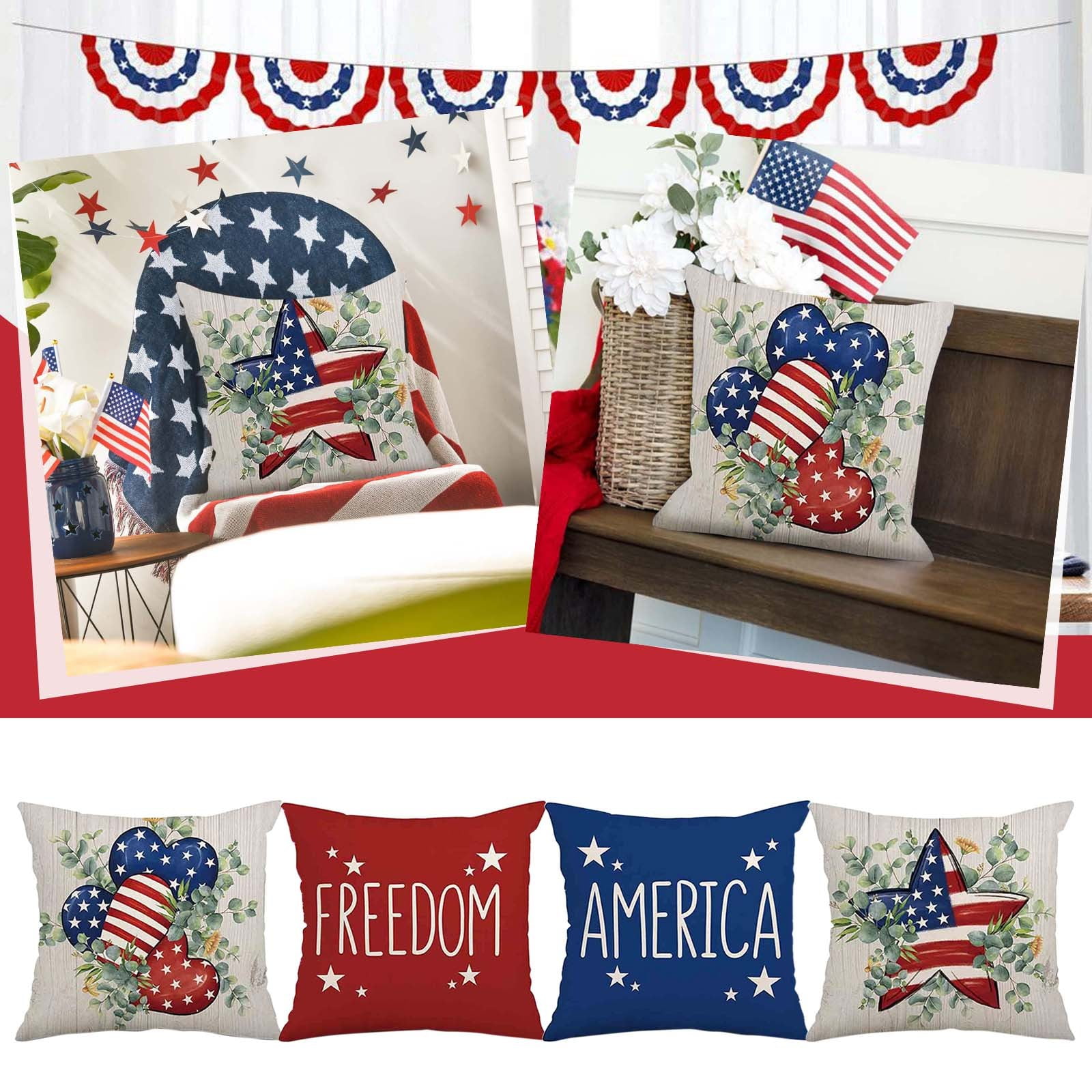 Jierger 4th of July Decorations Set of 4 Pillow Covers 18 x 18 Inch ...