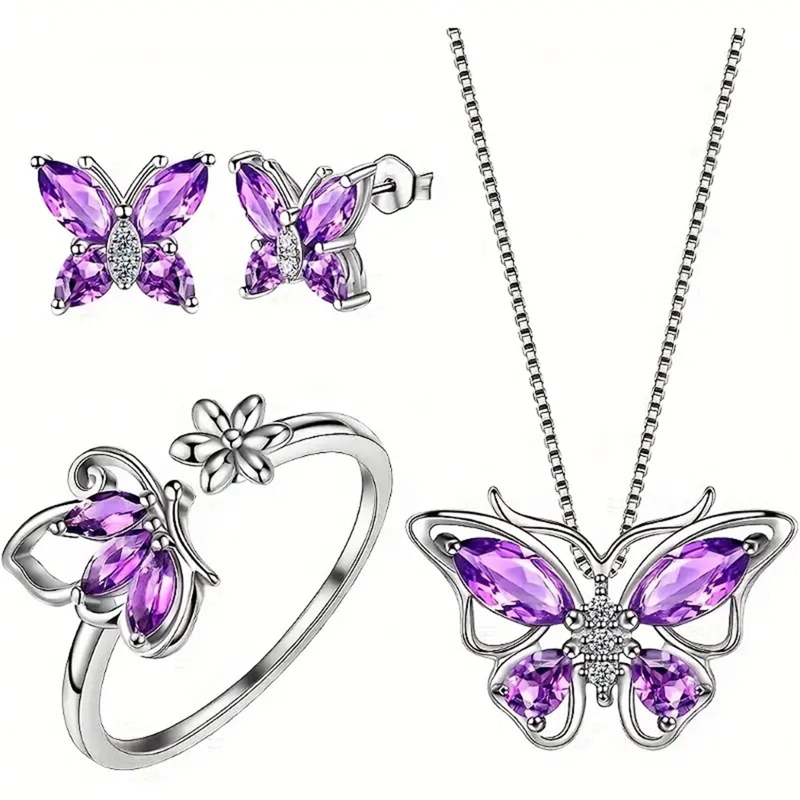 Jierger Butterfly Jewelry Women Butterflies Birthstone Pendant Necklace ...