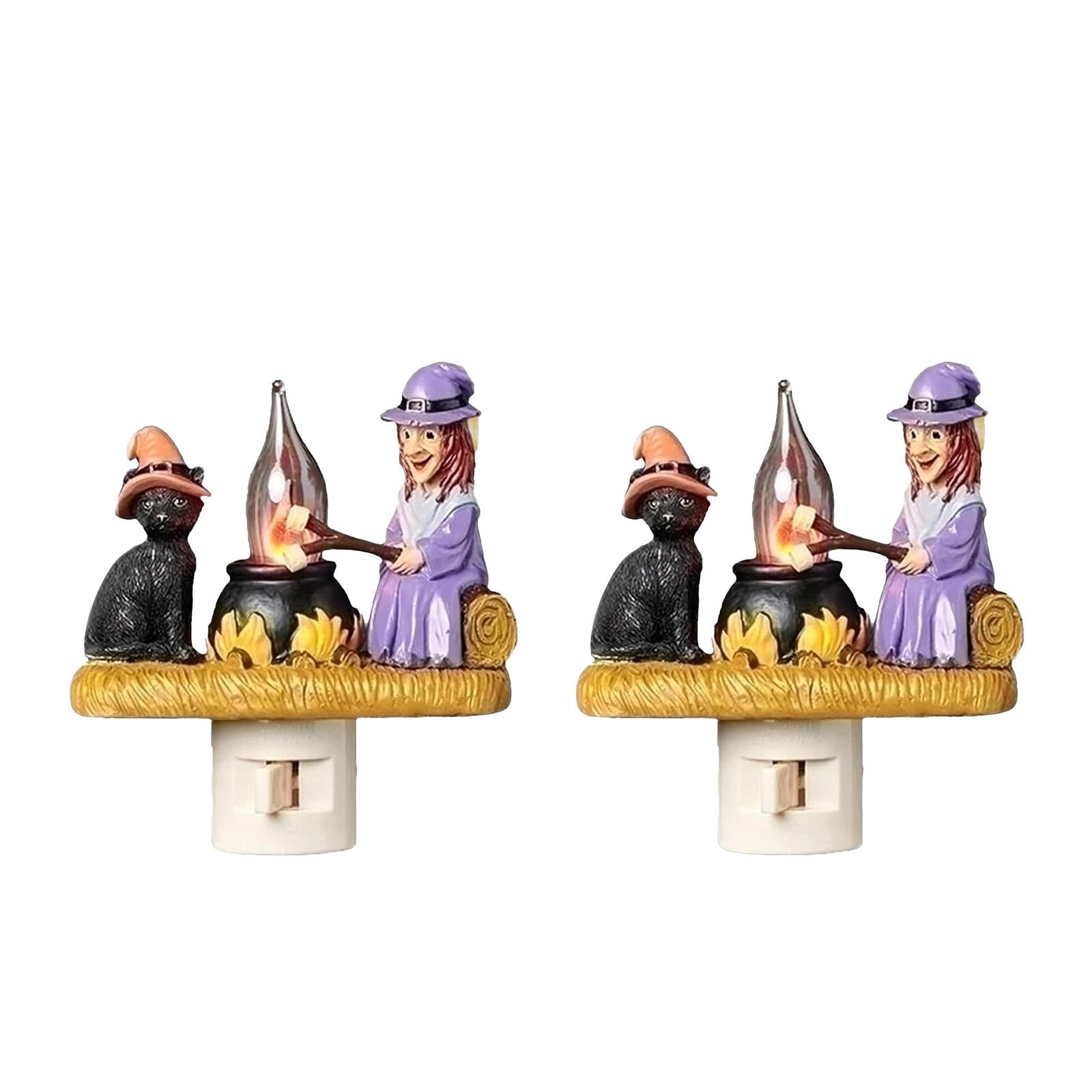 Jierger Cat and Witch Flickering Nightlight 3D Cat and Witch Fire Night ...