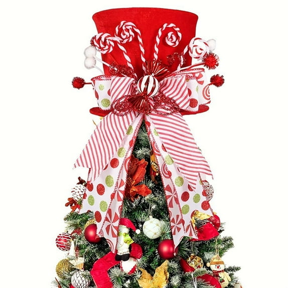 Jierger Christmas Tree Topper Large Red Tree Topper Hat, with Candy ...