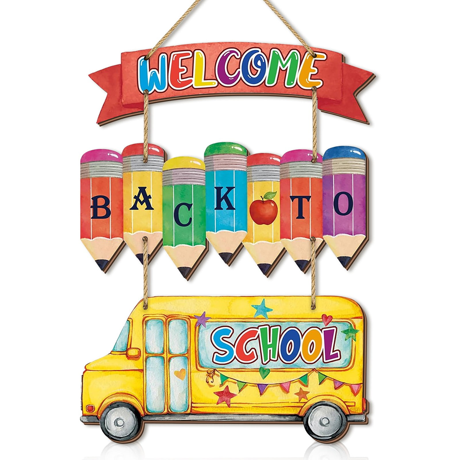 Jierger Cute Welcome Sign Wall Hanging Wooden Classroom Decoration with ...
