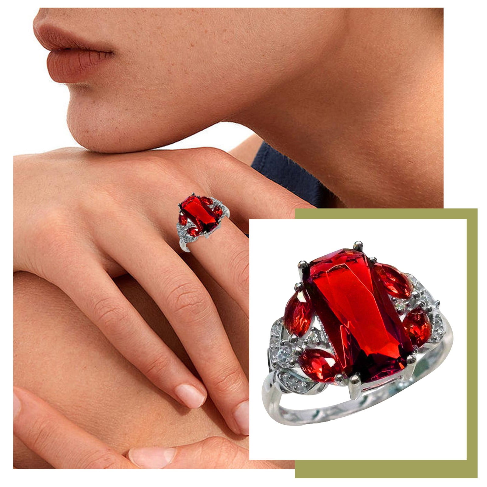 Jierger Gold Plated Red Wedding Ring Bling Bling Red Ring for Bride for ...