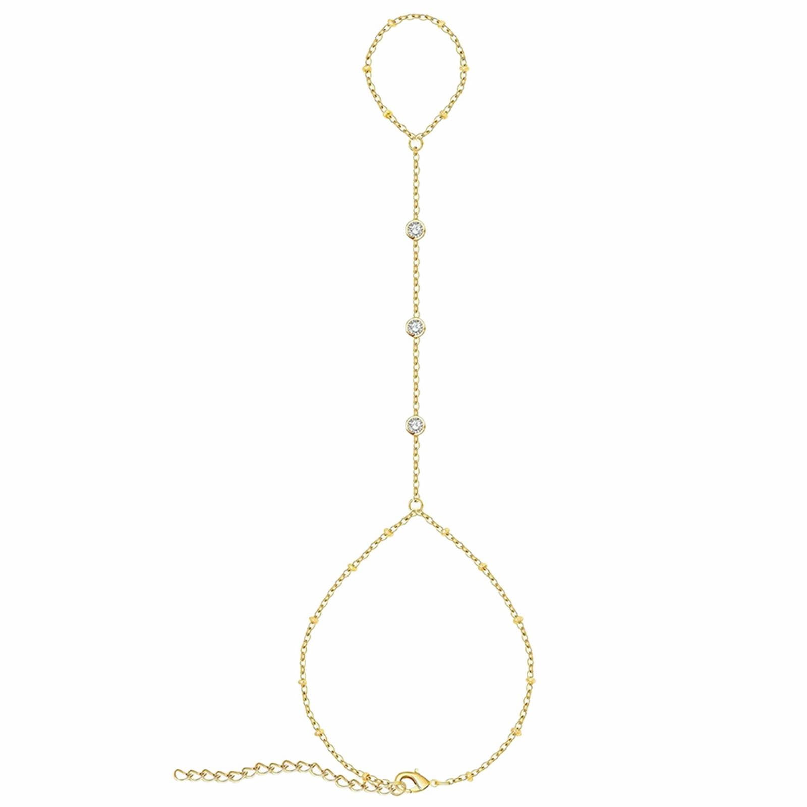 Jierger Hand Chain Bracelet Plated Gold Bracelet Stack Finger Ring for ...