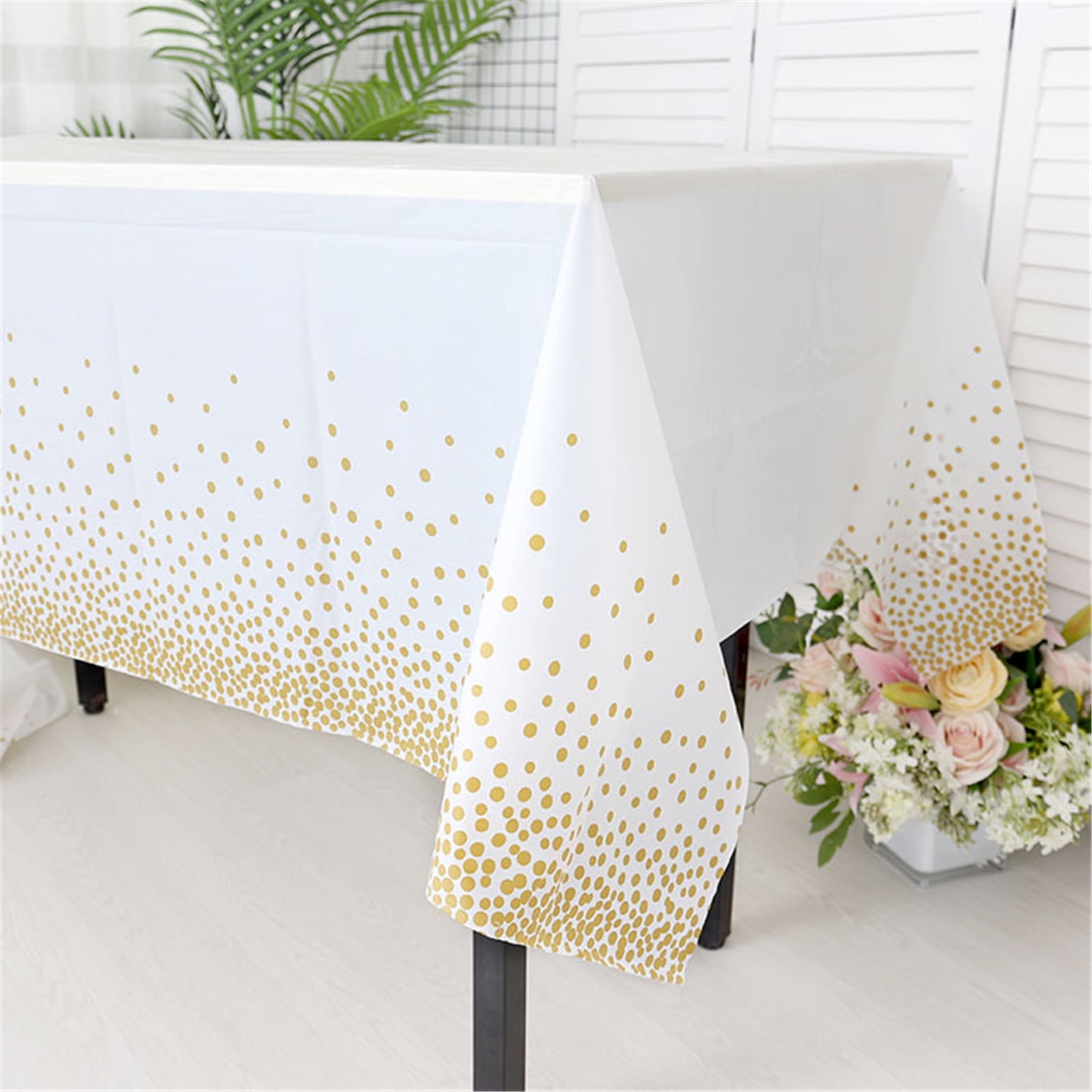 Jierger Plastic Tablecloths Gold Dot Disposable Tablecloths Plastic Dot ...