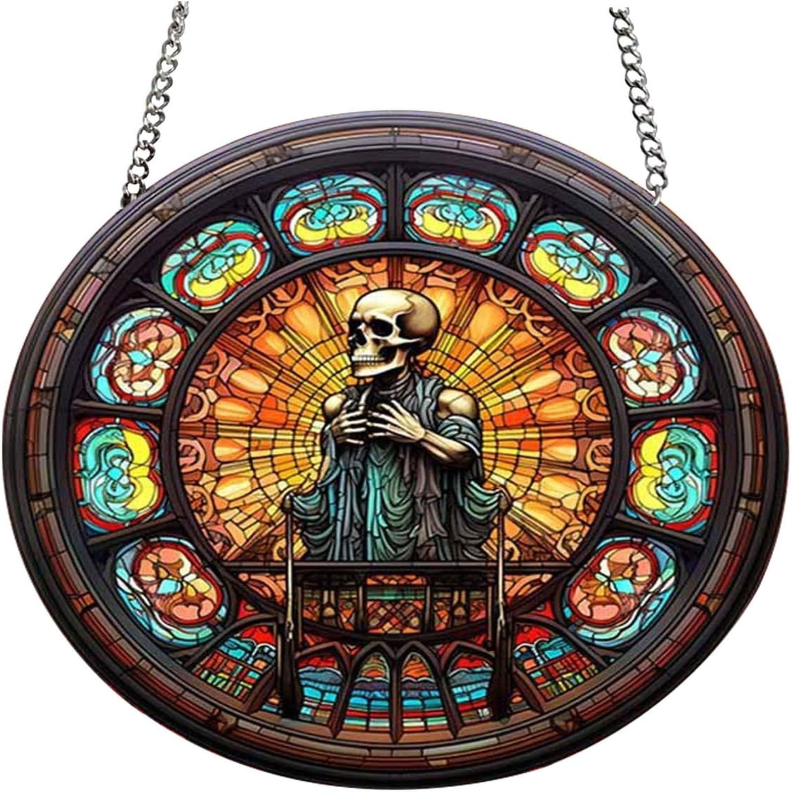 Jierger Stained Glass Window Hanging Skeleton Decorative Wall Hanging ...