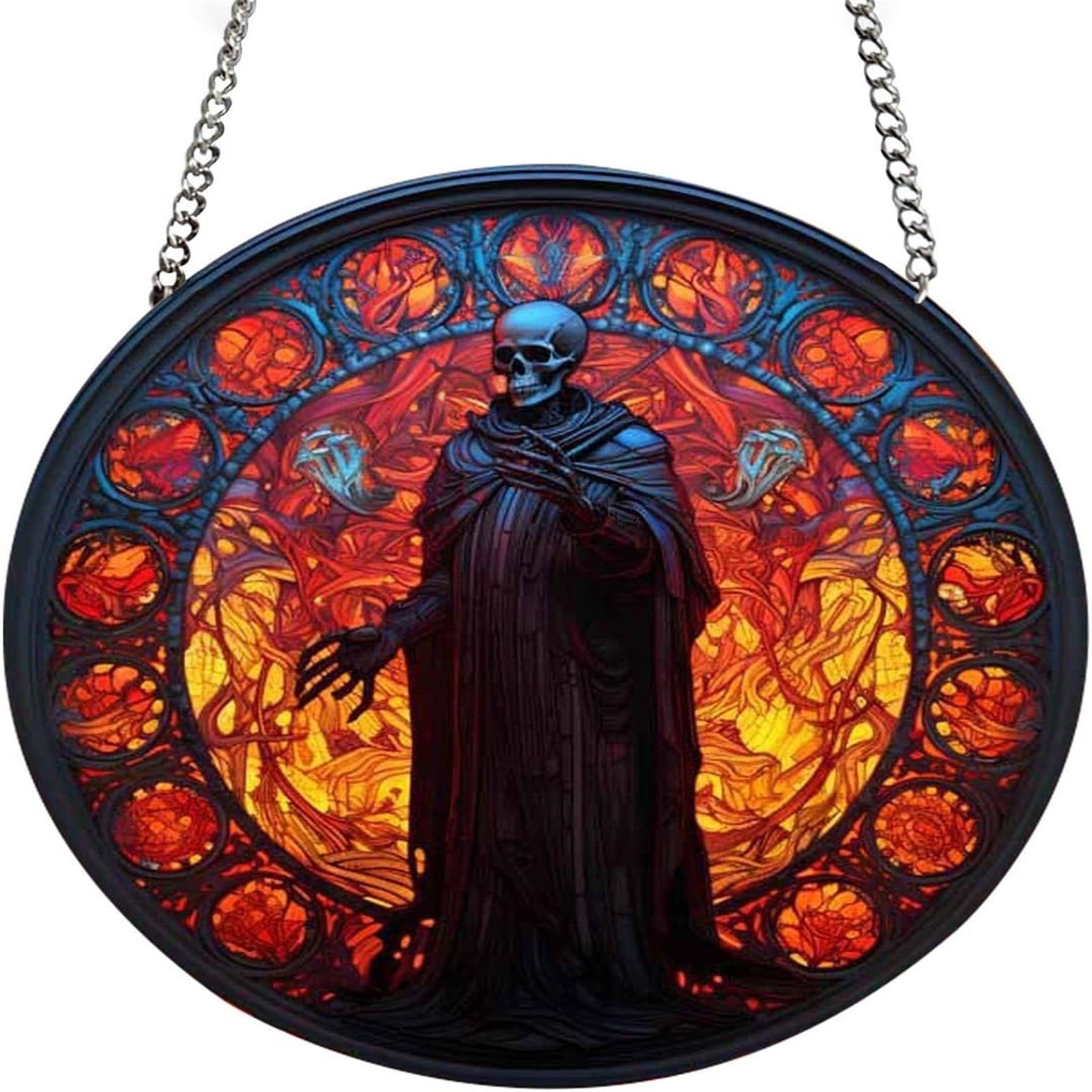 Jierger Stained Glass Window Hanging Skeleton Decorative Wall Hanging ...