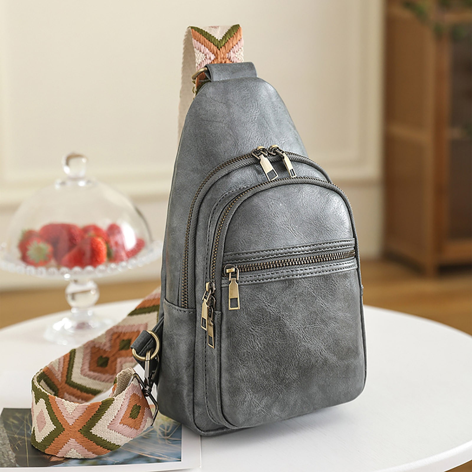 Jierger Women Chest Bag Sling Bag Crossbody Leather Satchel Daypack for ...