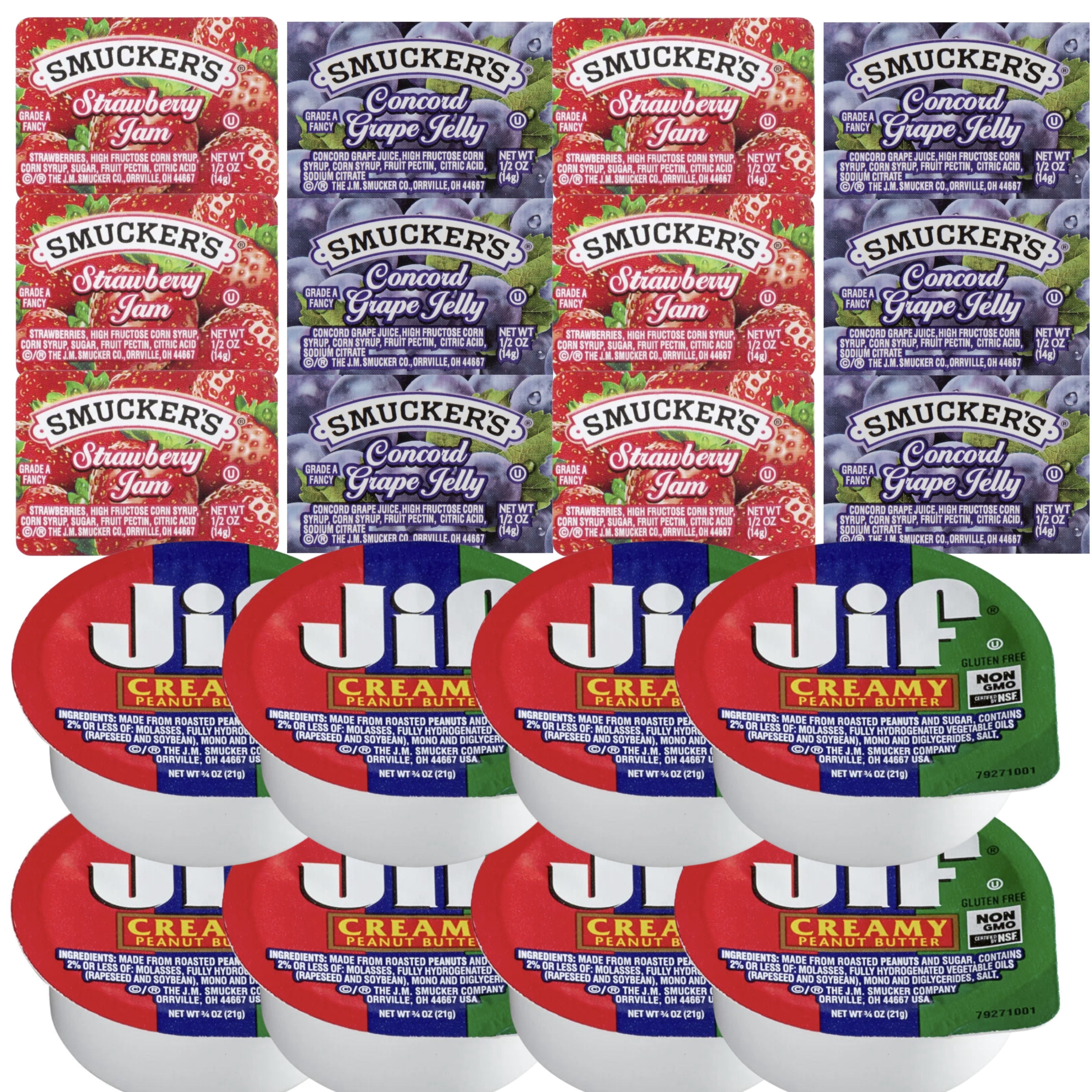 Jif Creamy Peanut Butter Cups & Smucker's Jam & Jelly Assortment – 10 ...