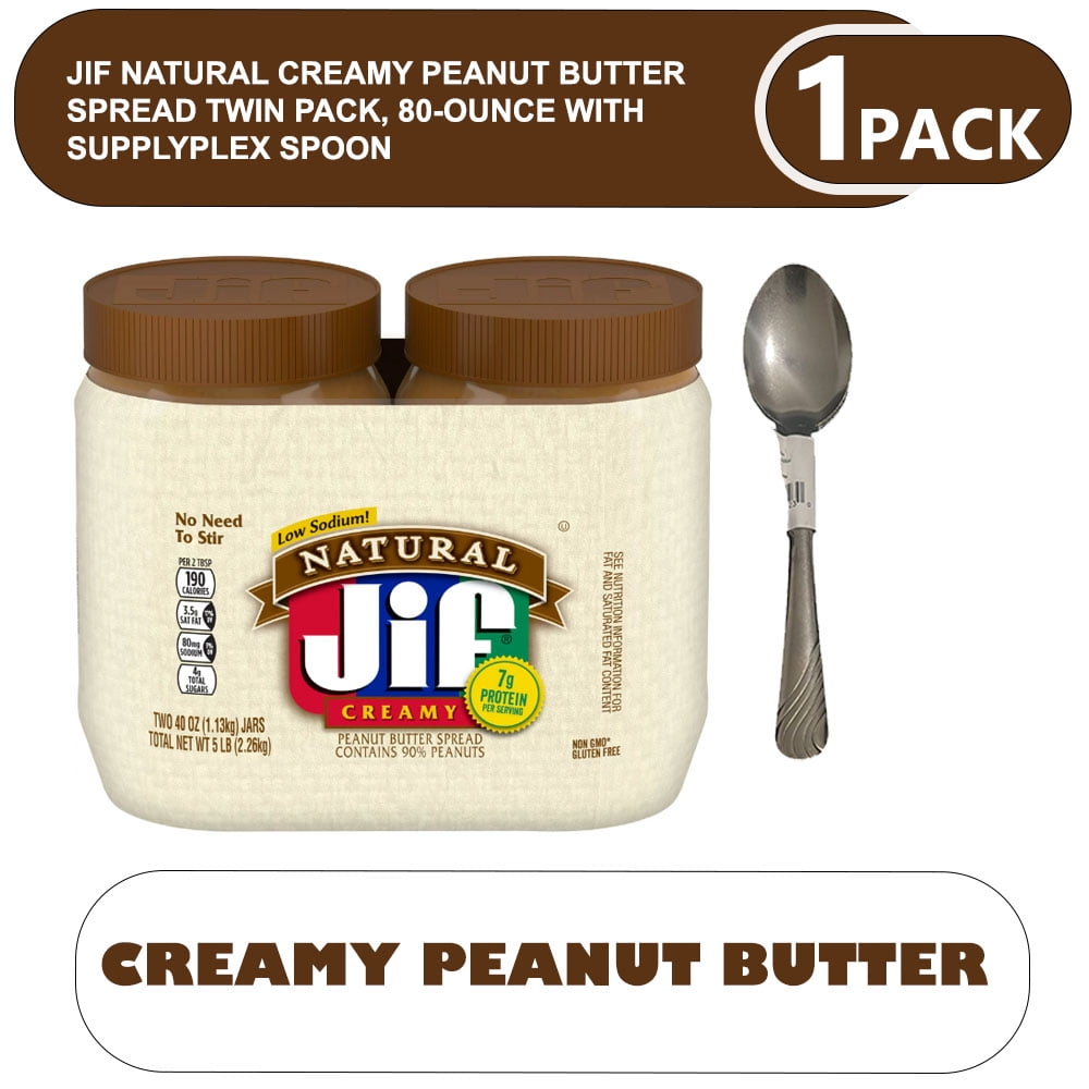 Jif Natural Creamy Peanut Butter Spread Twin Pack, 80-Ounce with ...