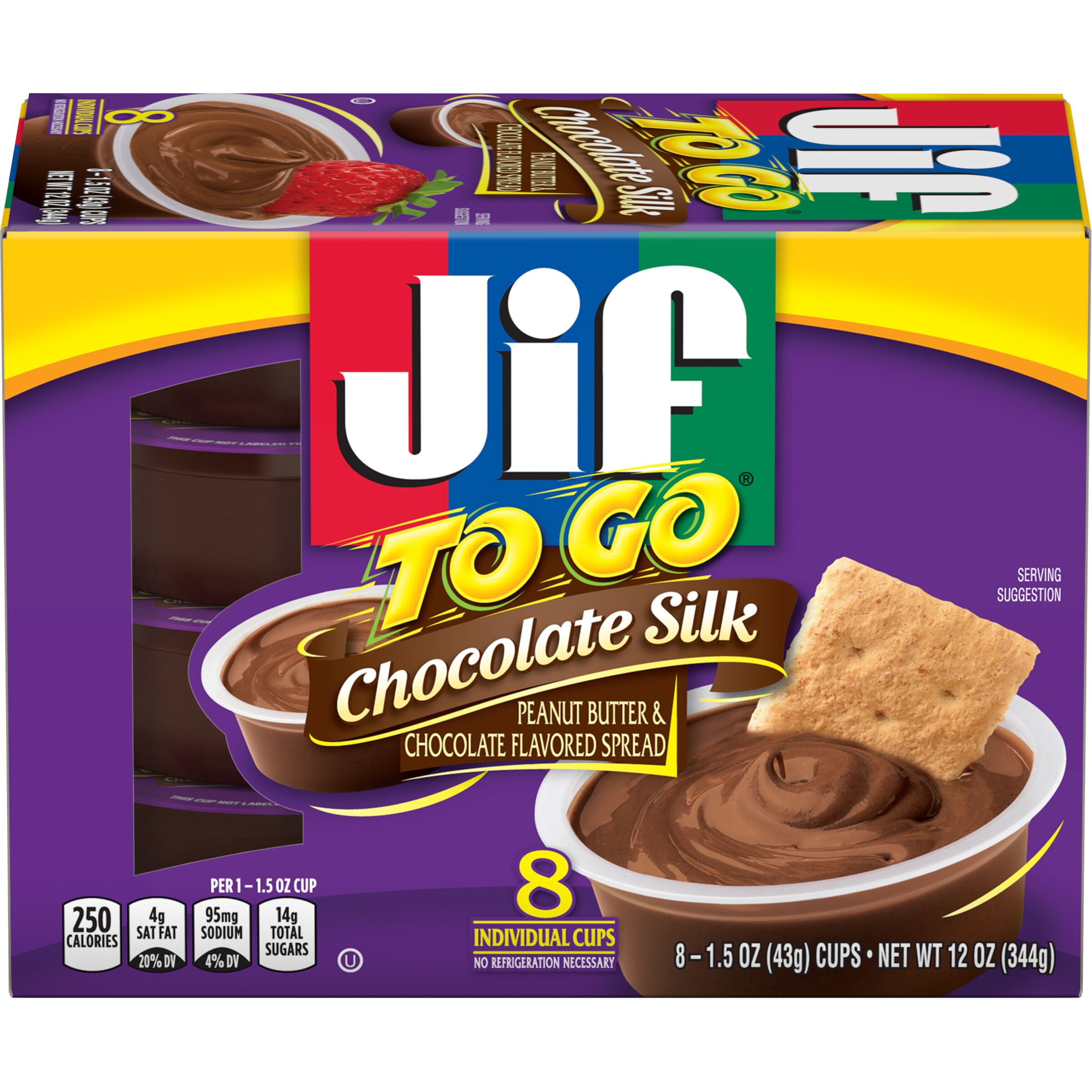 Jif To Go Chocolate Silk Peanut Butter & Chocolate Flavored Spread, 8 ...