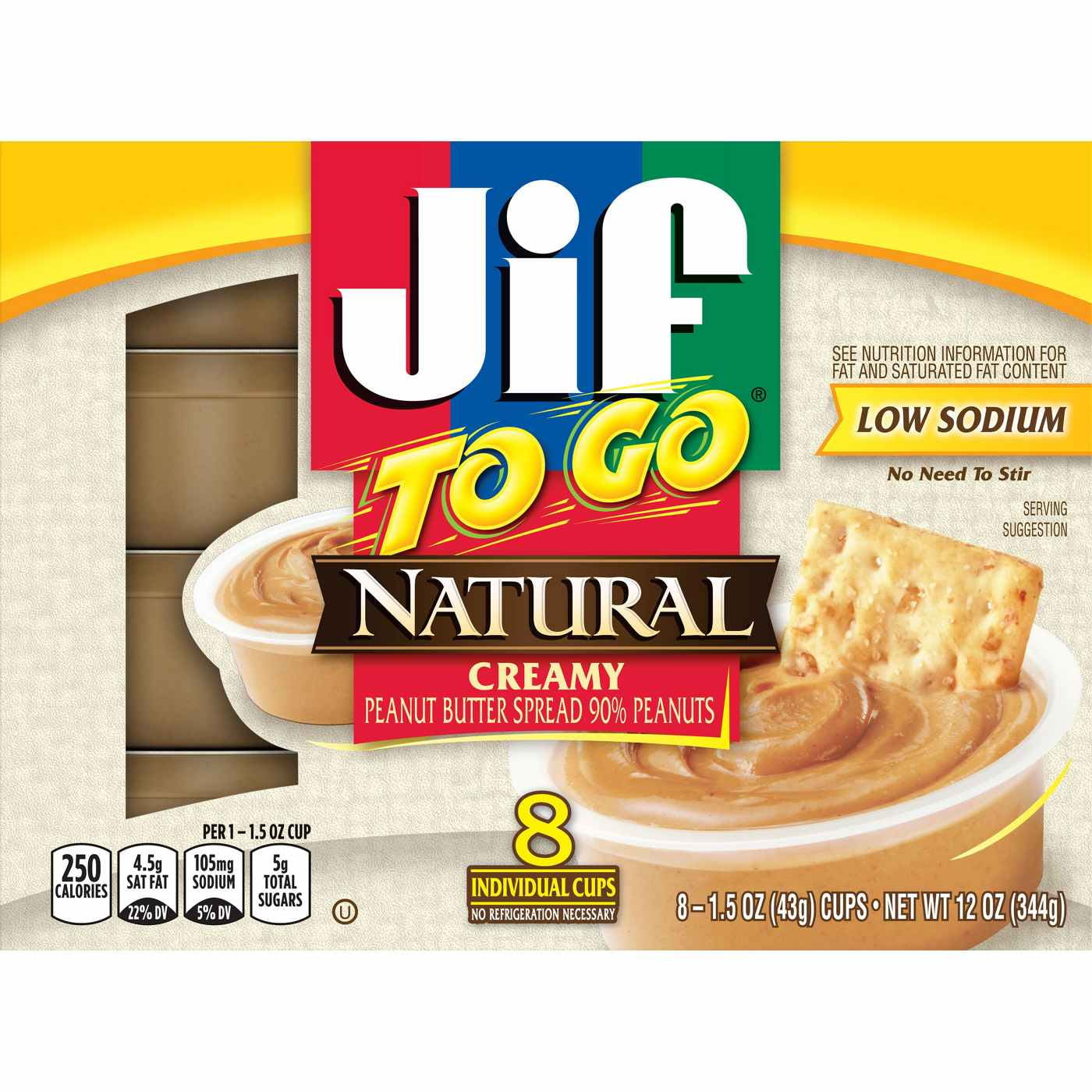 Jif To Go Natural Creamy Peanut Butter 8 pk Cups - 1.5 oz Packaging May ...
