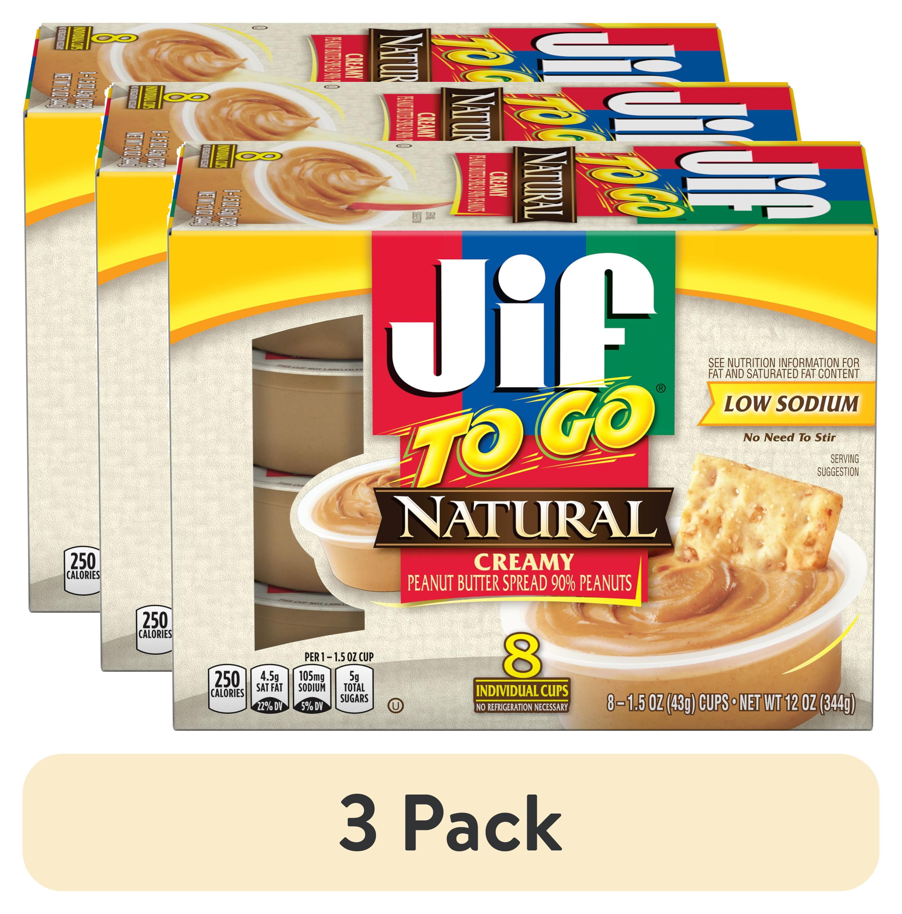 (3 pack) Jif To Go Natural Creamy Peanut Butter Spread, 8- 1.5 Ounce ...