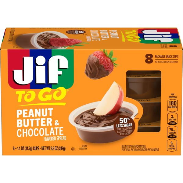 Jif To Go Peanut Butter & Chocolate Flavored Spread, 8 Cups, 1.1 Oz ...