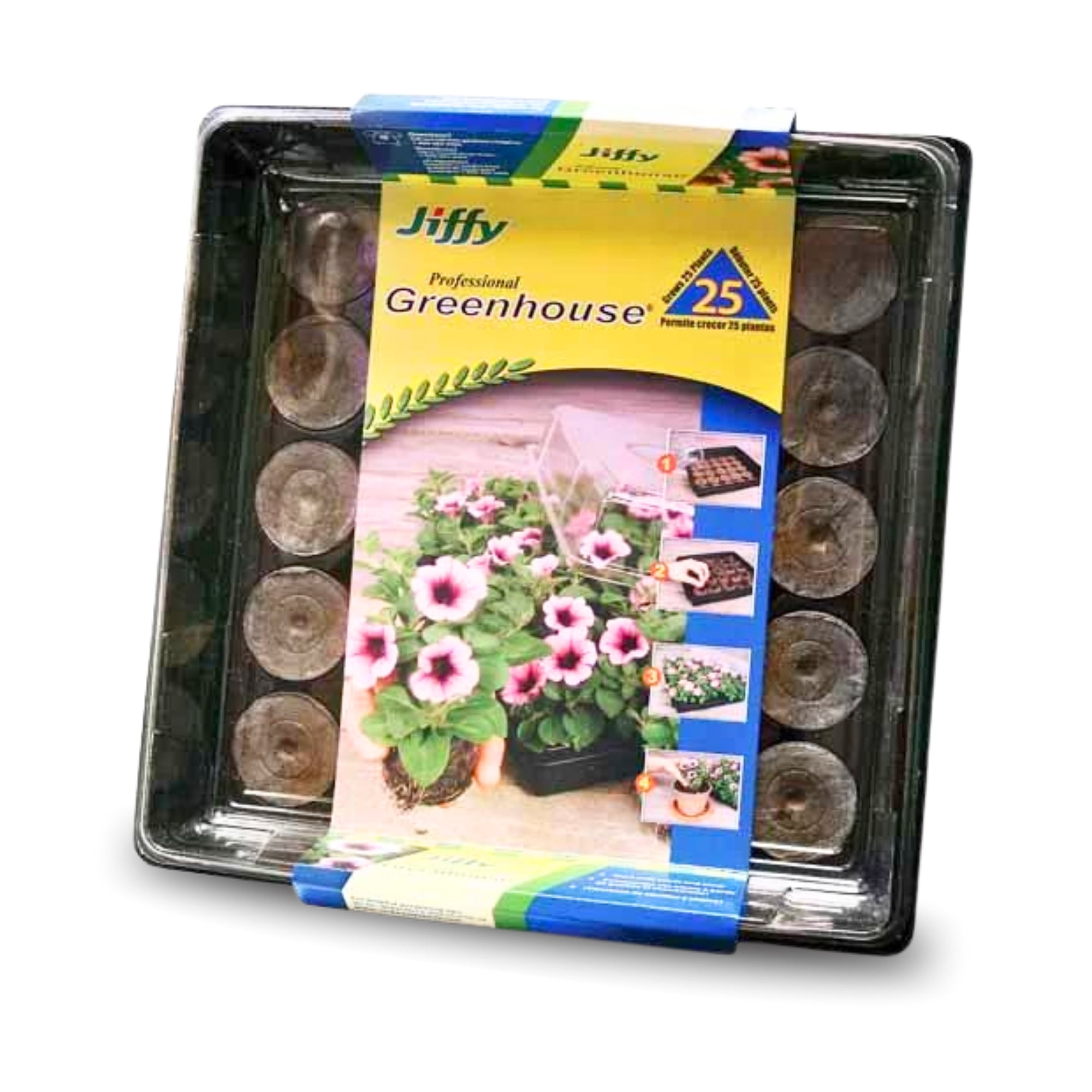 Jiffy-7 All-In-One Greenhouse Kit - 11" x 11" Tray - 25 Expanding Peat ...