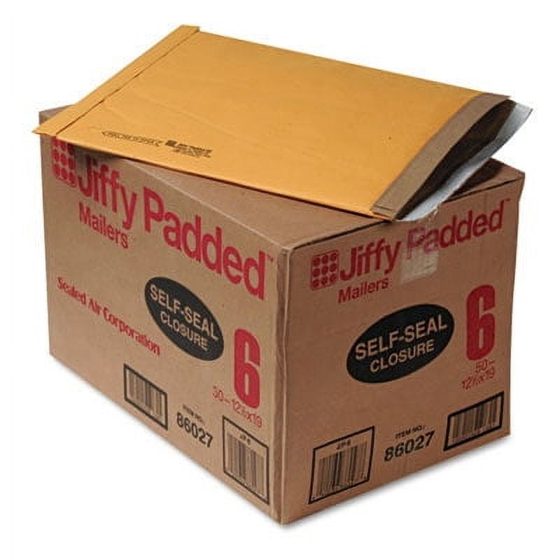 Jiffy Padded Mailer, #6, Paper Lining, Self-Adhesive Closure, 12.5 x 19 ...