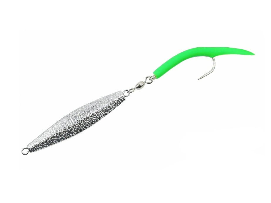 Jigging World Diamond Jigs with Tubed Tail, Hammered Chrome with Green ...