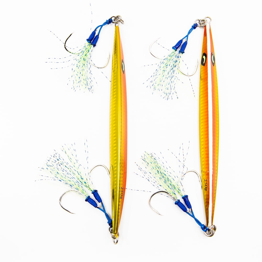 Jigs R Us Mobster Slow Pitch Jig Orange Glow 250g Rigged with Top and ...