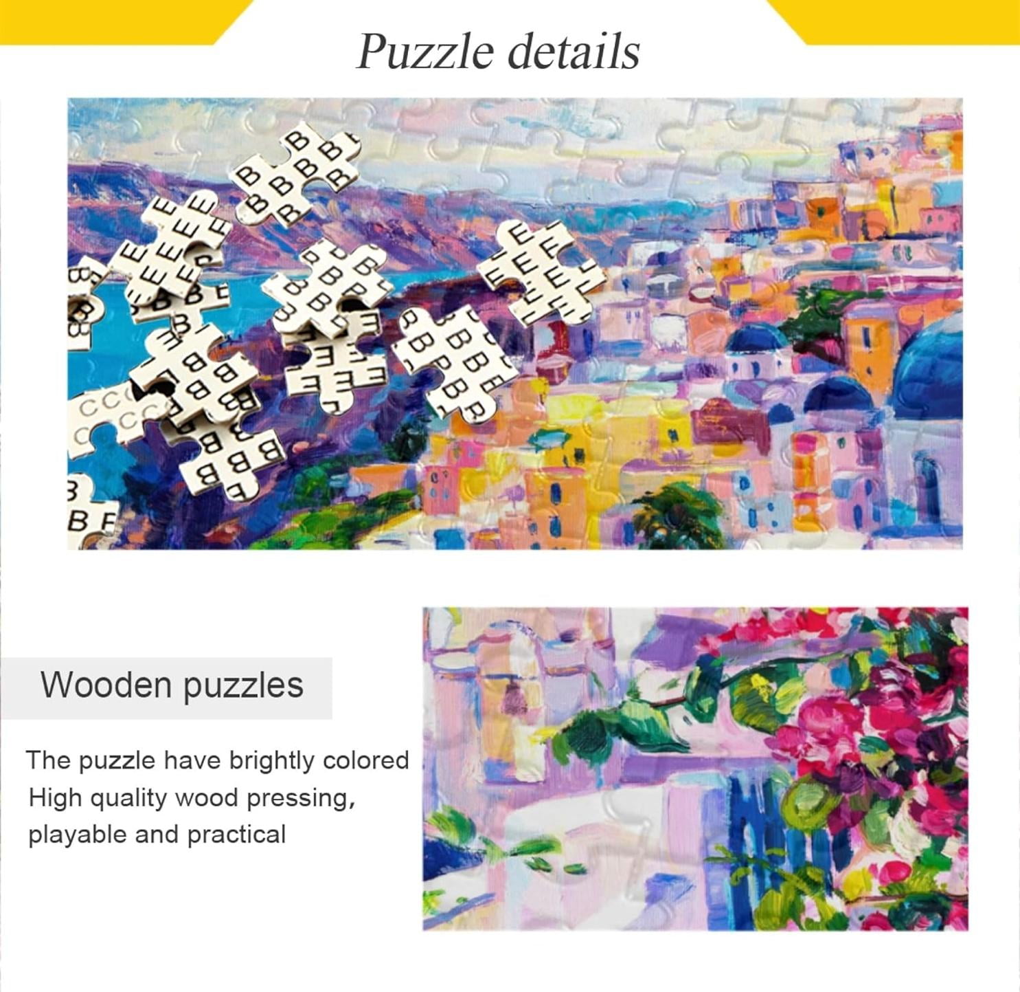 Jigsaw Puzzle 1000 Piece Oil Painting Santorini Seascape Wooden Puzzle ...